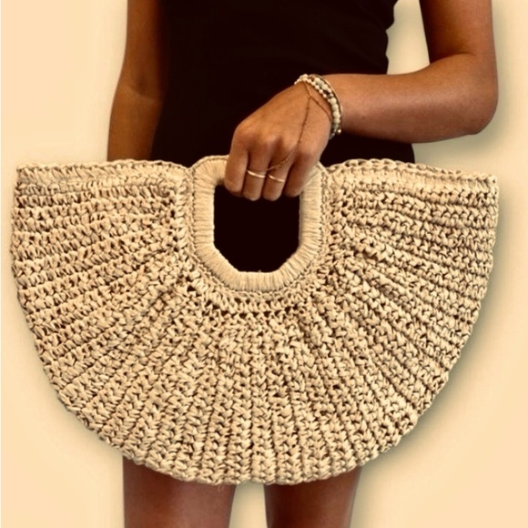 Ramala | Bags | Purse Womens Half Moon Woven Crochet Raffia Clutch New ...